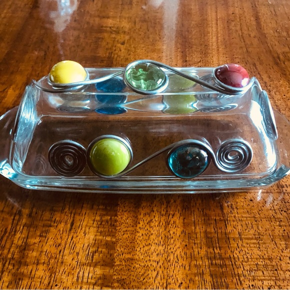 Source Unknown | Dining | Vintage Glass Retro Butter Dish With ...